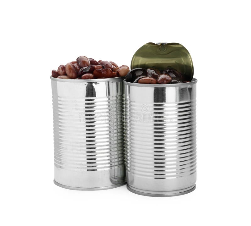 Tin Cans with Different Kidney Beans on White Background Stock Photo ...