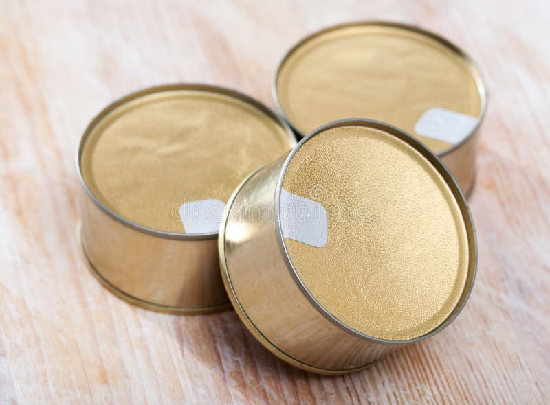 Tin cans with foil lids stock photo. Image of convenient - 257193532