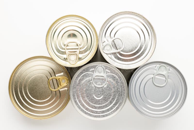 Tin Cans with Goods on a White Background, Food for Hiking Stock Image ...