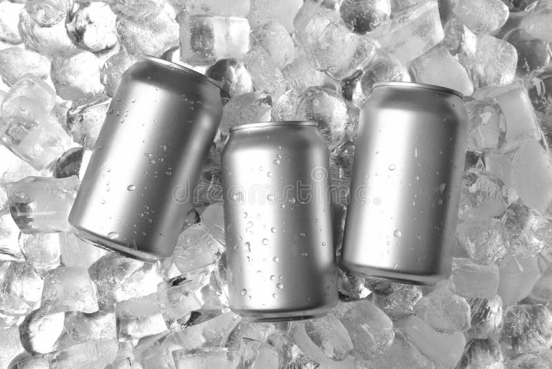 Tin cans on ice cubes stock photo. Image of flat, beverage - 141306460