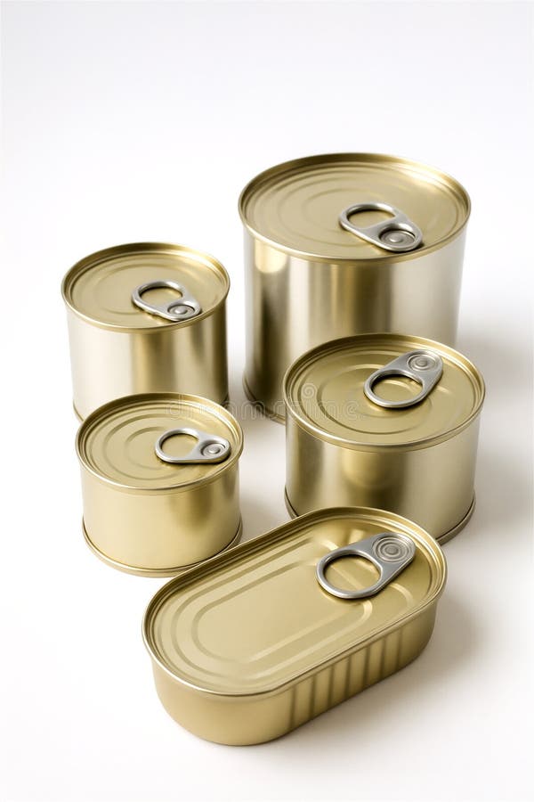 Tin Cans of Various Shapes with a Ring Keys Easy-open on the Lids Stock ...