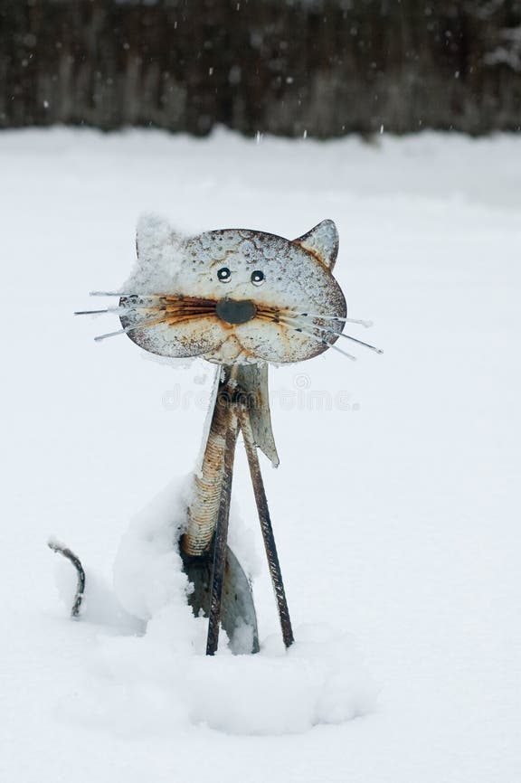 Tin cat stock image. Image of animal, metallic, snow - 13259731