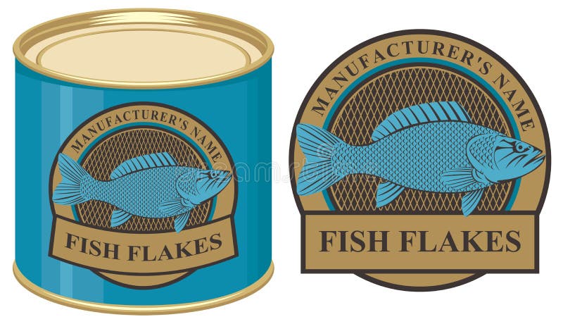 Tin of fish with label stock vector. Illustration of round - 73827306