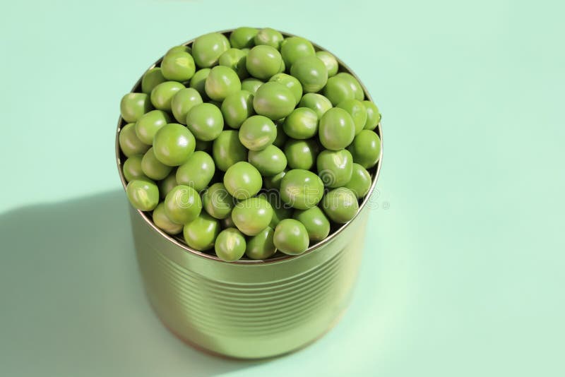 Tin Jar, Fully Filled with Fresh Green Peas with Excess, Close-up Stock ...