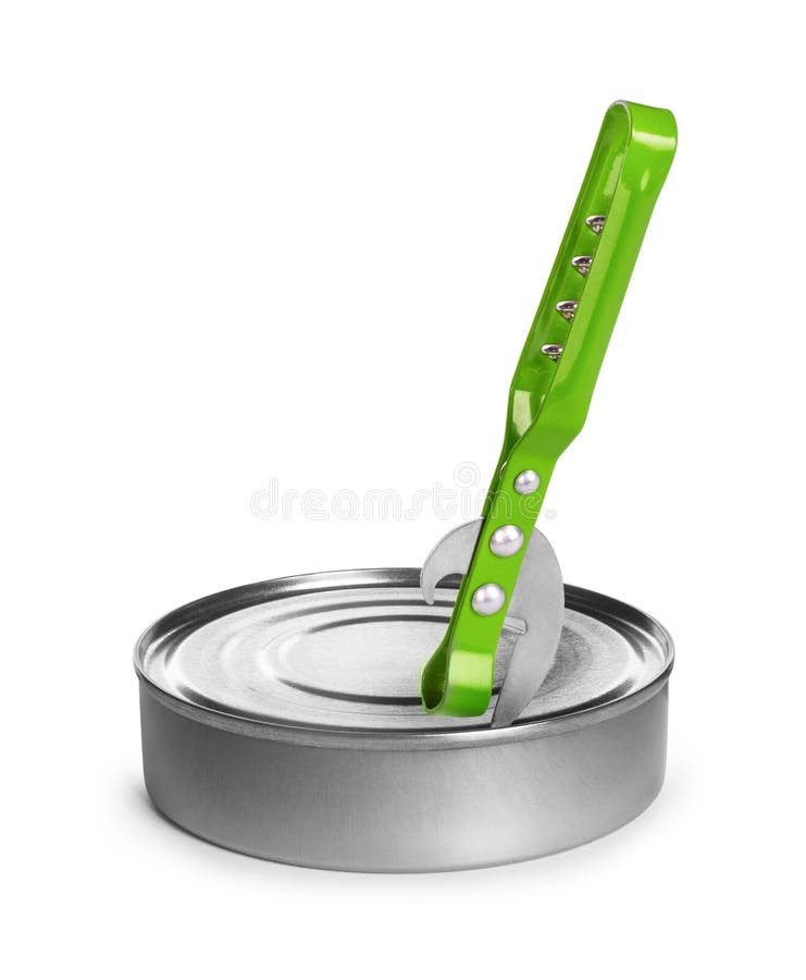 Tin-opener with Tin Can on White Background Stock Photo - Image of fish ...