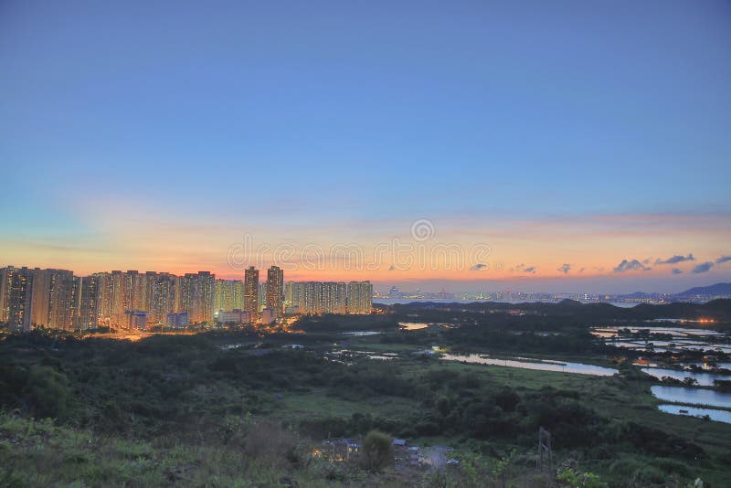 Tin Shui Wai Downtown At Sunset In Hong Kong Stock Photo - Image of ...