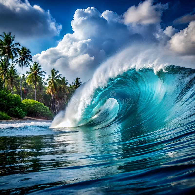 Tin Side View of the Huge Breaking Wave of the Sea Stock Illustration ...