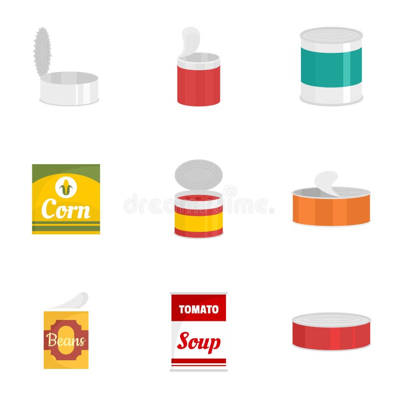 Tinned Can Icon Set, Flat Style Stock Vector - Illustration of preserve ...