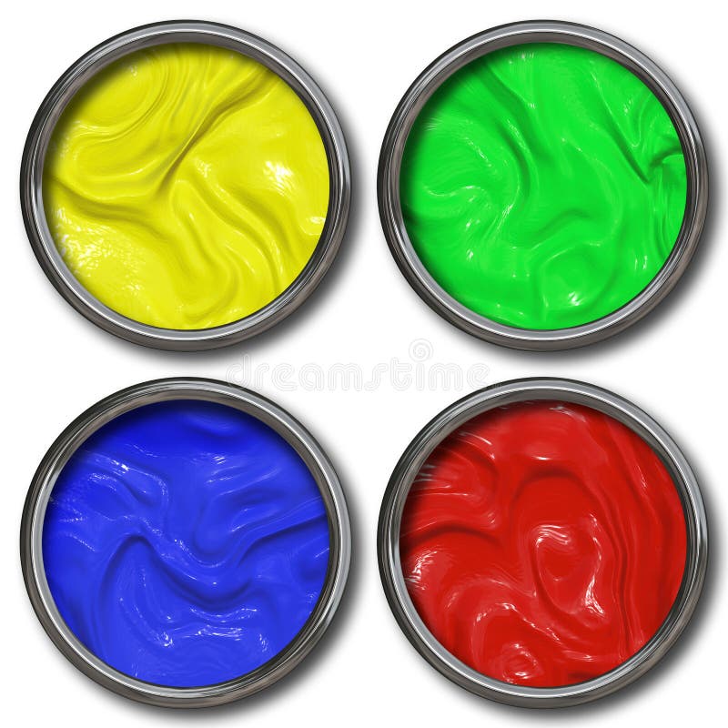 Tins Of Paint And Brush-Four Color Process Stock Vector - Illustration ...