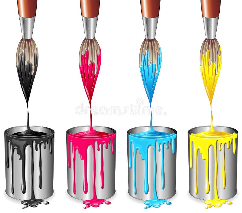 Cmyk paint tin cans stock image. Image of messy, drop - 17479035