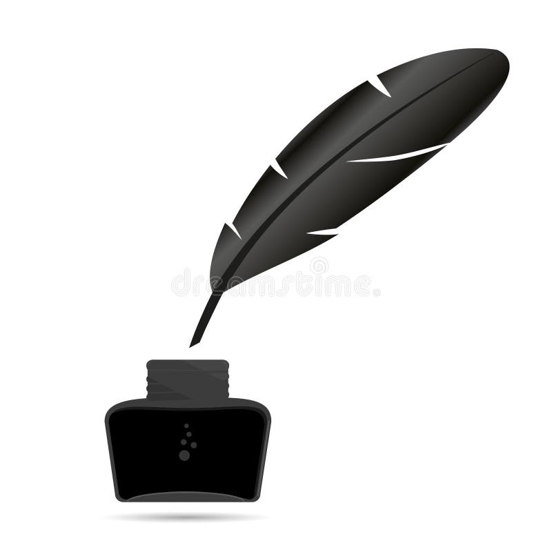 Tinteiro Com a Pena De Tinta Preta E Preta Ilustração do Vetor ...