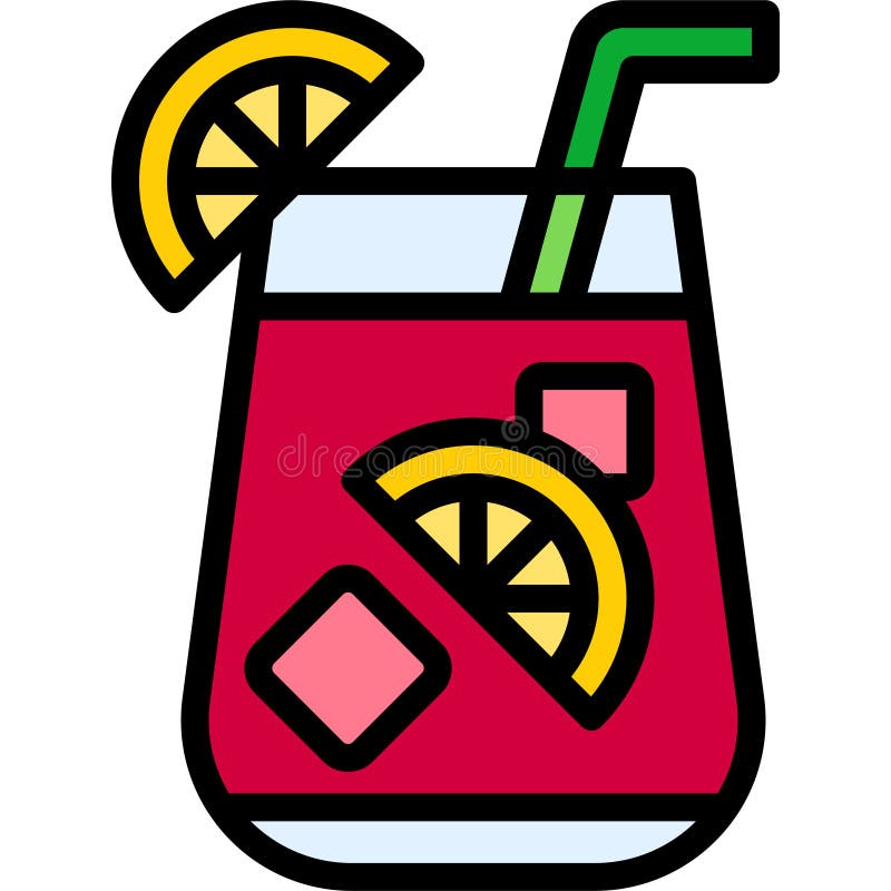 Tinto De Verano Cocktail Icon, Alcoholic Mixed Drink Vector Stock ...
