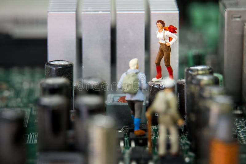 Tiny Adventures on the Computer Motherboard Stock Image - Image of ...