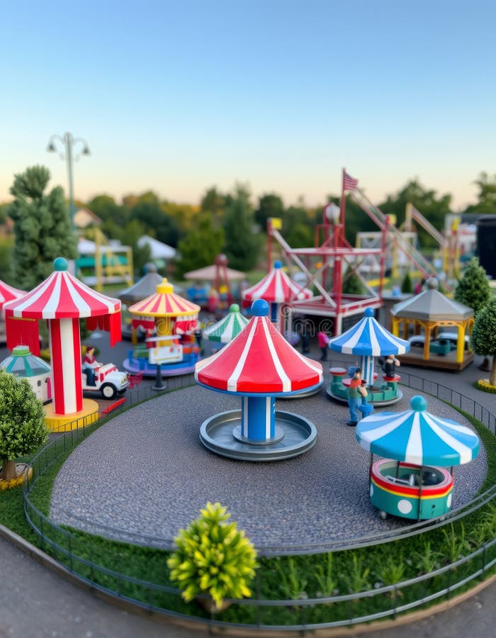 A Tiny Amusement Park with Miniature Rides and Attractions Stock ...