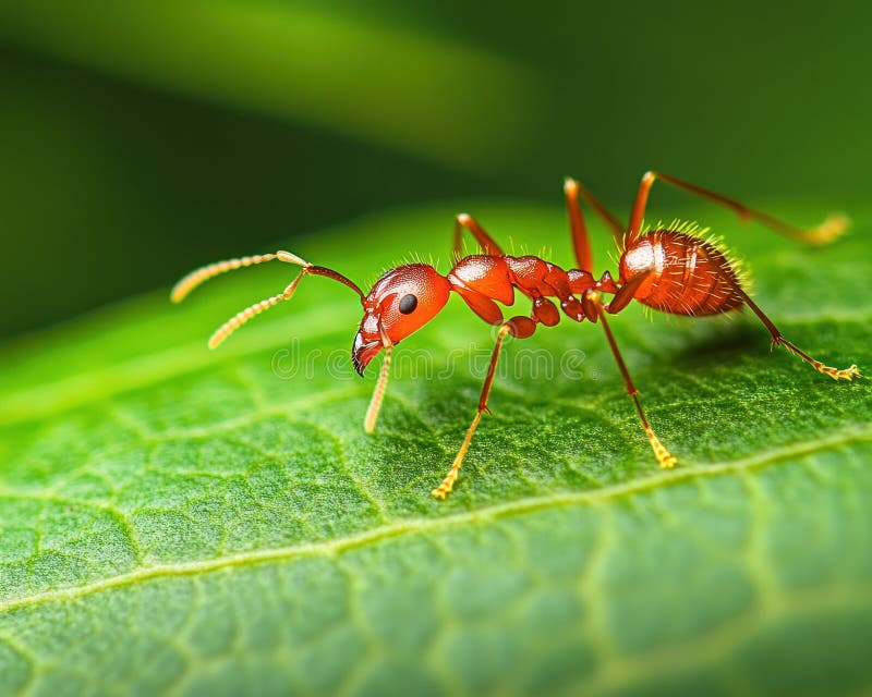 A Tiny Ant Crawling on a Green Leaf, Demonstrating the Resilience and ...