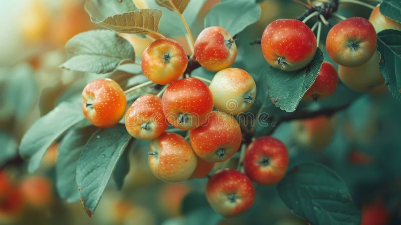 Tiny Apples Growing on a Tree in a Backyard during Late Summer Stock ...