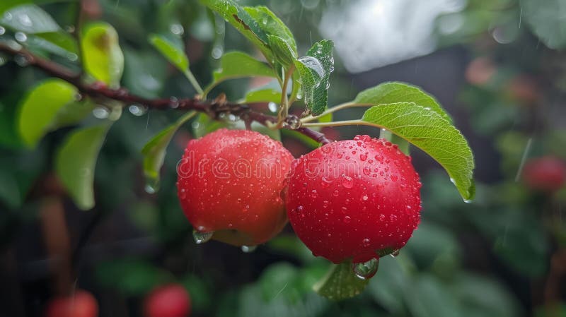 Tiny Apples Growing on a Tree in the Backyard after Rain Stock Photo ...