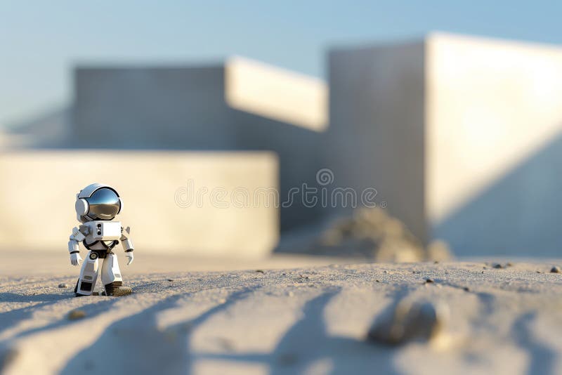 Mini Astronaut Exploring Modern Abstract Terrain Silhouetted by ...