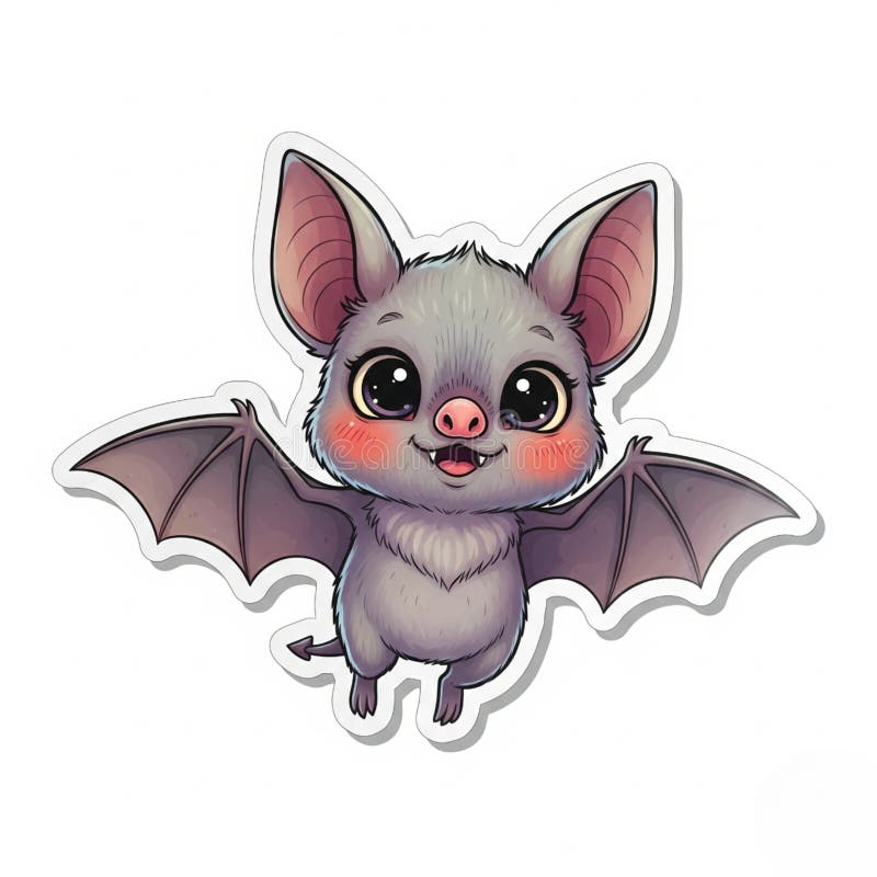 Tiny Bat Character Flapping Wings, Wide Eyes and Rosy Cheeks Stock ...
