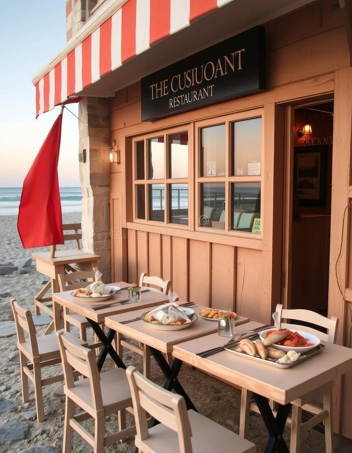 A Tiny Beachside Restaurant with Miniature Tables and Seafood Di Stock ...