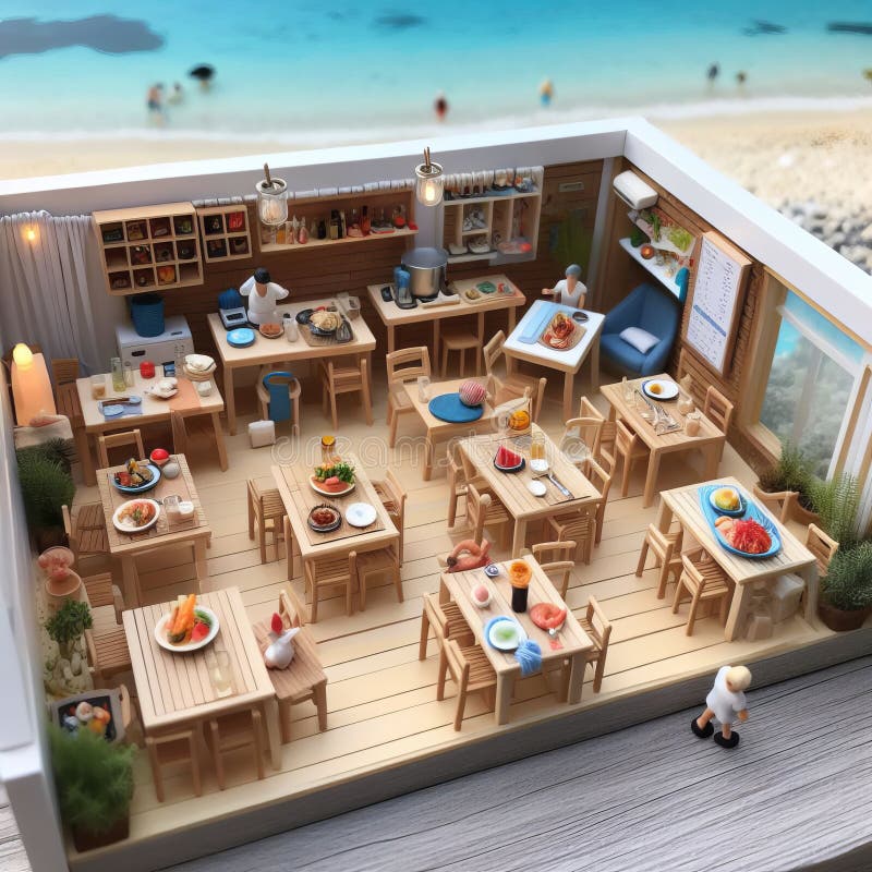 A Tiny Beachside Restaurant with Miniature Tables and Stock Image ...