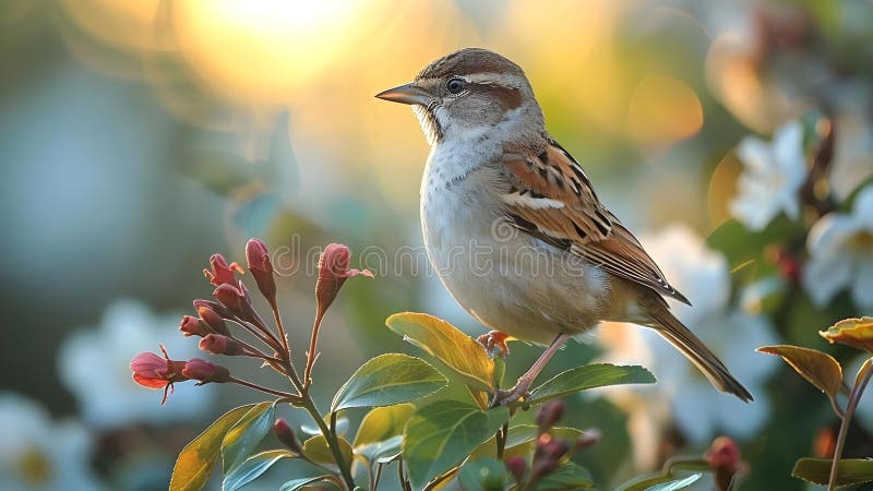 A Tiny Bird Resting on a Leaf in the Morning Sunlight. Concept Nature ...