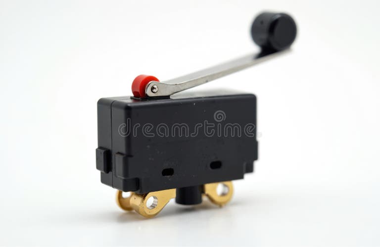 Tiny Black Limit Switch with Metal Lever, Red Roller. Electromechanical ...