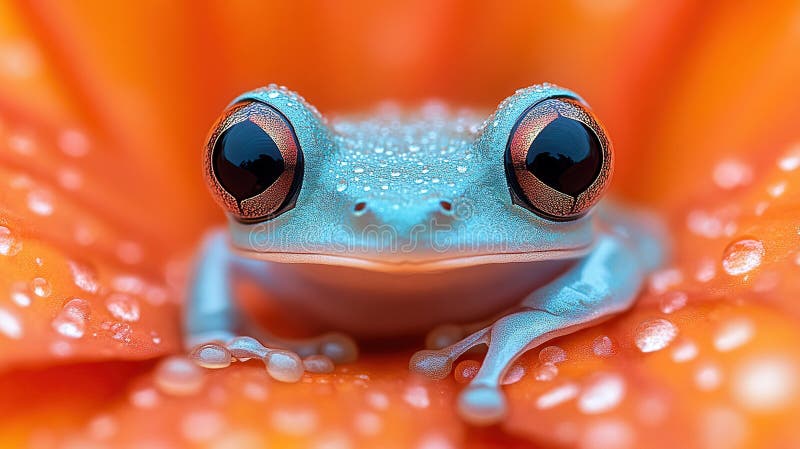 Tiny Blue Frog on Orange Flower Stock Illustration - Illustration of ...