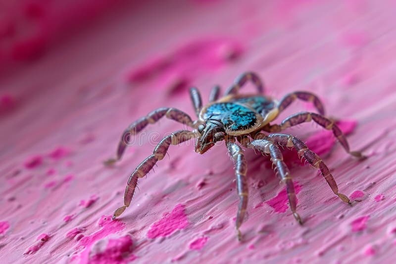 Tiny Blue Tick Crawling on a Bright Pink Surface Stock Photo - Image of ...