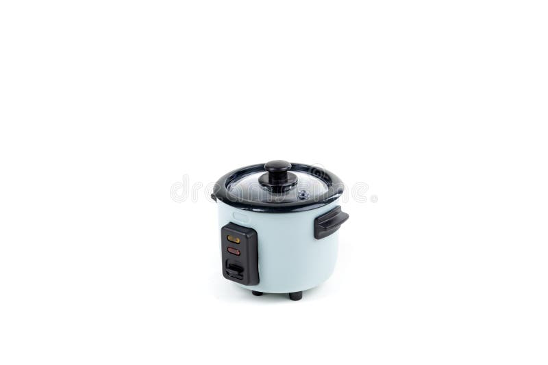 Tiny Blue Toy Rice Cooker with Lid Isolated Over White Side View Stock ...