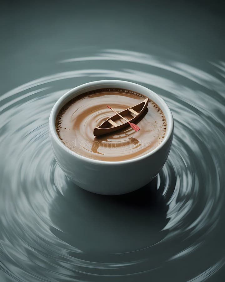 Tiny Boat Floating in Coffee Cup Stock Illustration - Illustration of ...