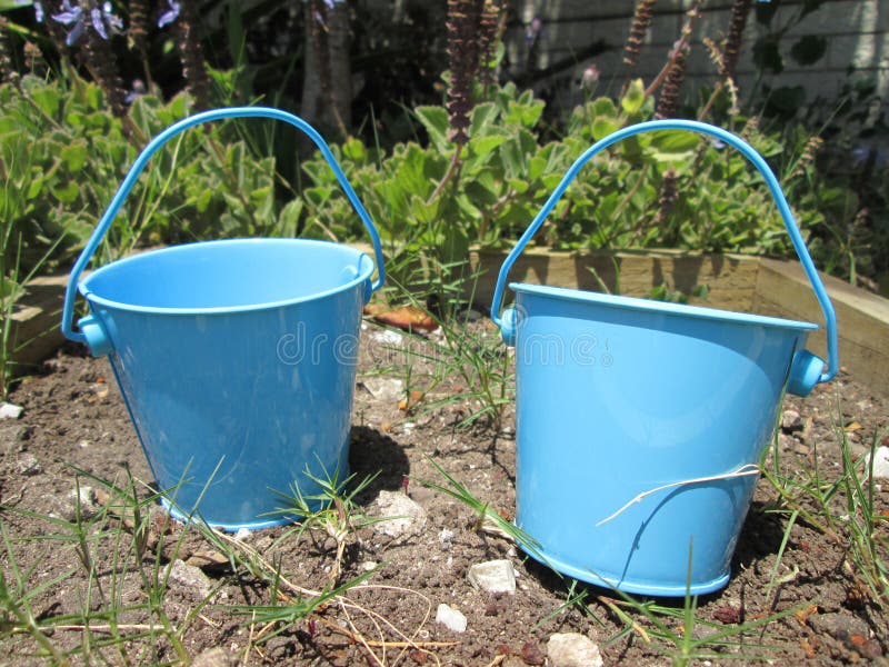 Tiny Buckets. stock image. Image of mini, blue, container - 85391115