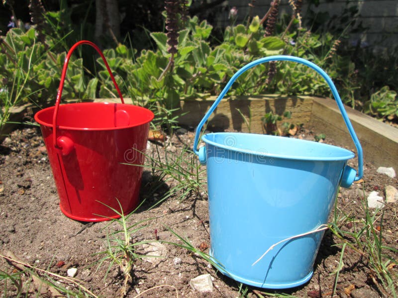 Tiny Buckets. stock image. Image of household, gardening - 85391151