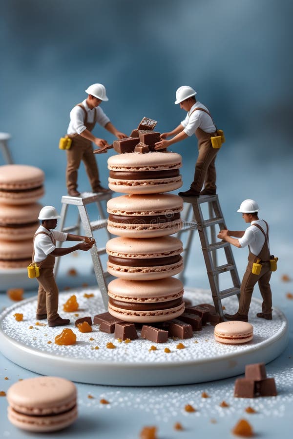 Tiny Builders, Sweet Dreams: Mini Workers on Macaron Duty Stock ...
