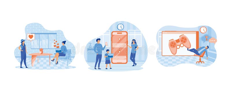 Tiny Business People Watching at Digital Devices Screens and Clock ...