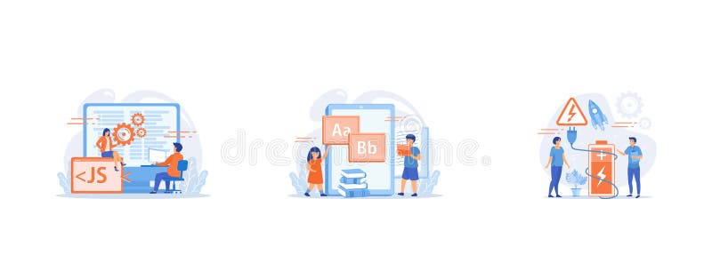 Tiny Business People Work at Detachable Computer, Children at Tablet ...