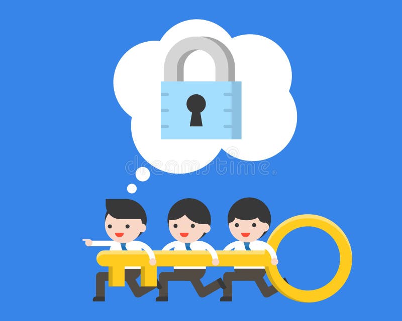 Tiny Businessman and Team Holding Key, Looking for Lock To Unlock Stock ...