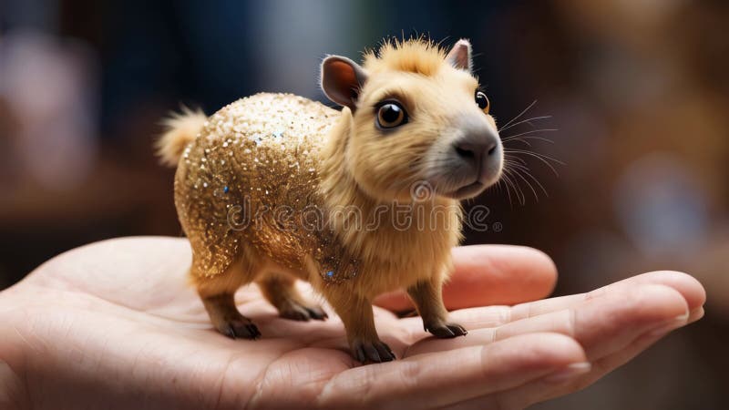 Tiny Capybara-like Creature with Glitter Fur Resting on a Hand Stock ...