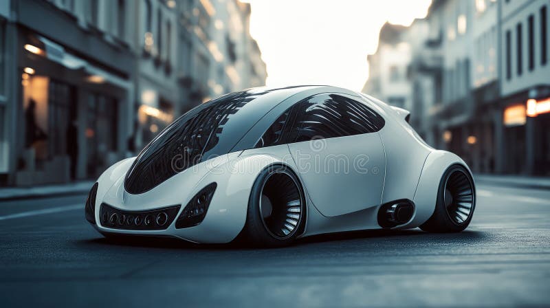 Tiny Car Concept Side View on a Blurry Urban Background Stock ...