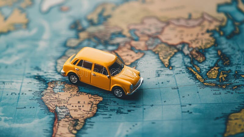 Tiny Car on World Map stock image. Image of travelogue - 382532903