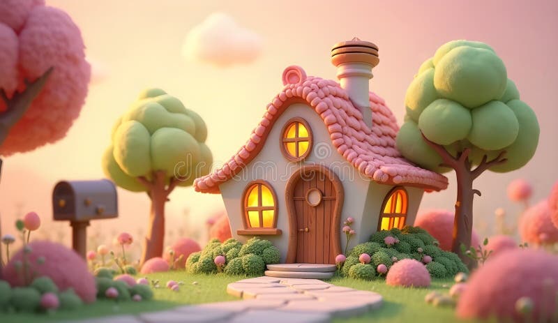 Tiny Cartoon-style Fantasy House with a Cute Mailbox in a Whimsical ...