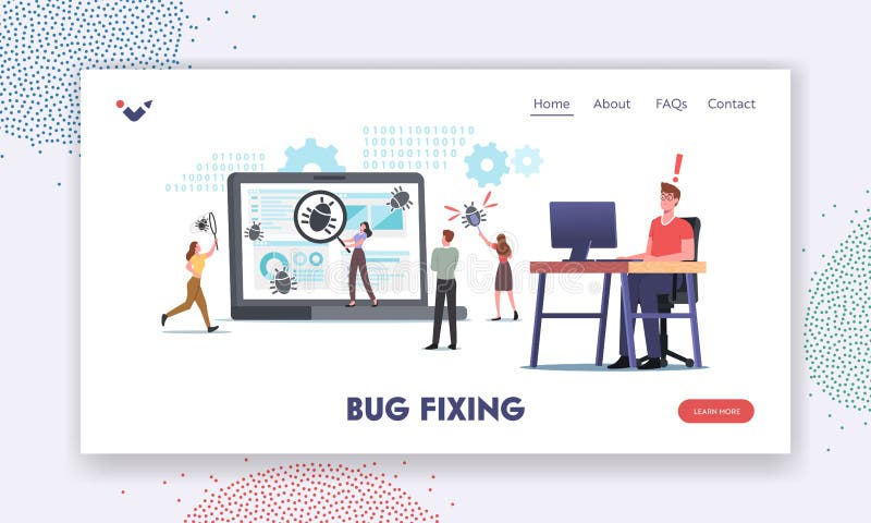 Tiny Characters Fixing Bugs on Huge Pc Landing Page Template. Software ...