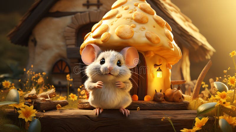 Tiny Cheese House with Little Mouse Stock Illustration - Illustration ...