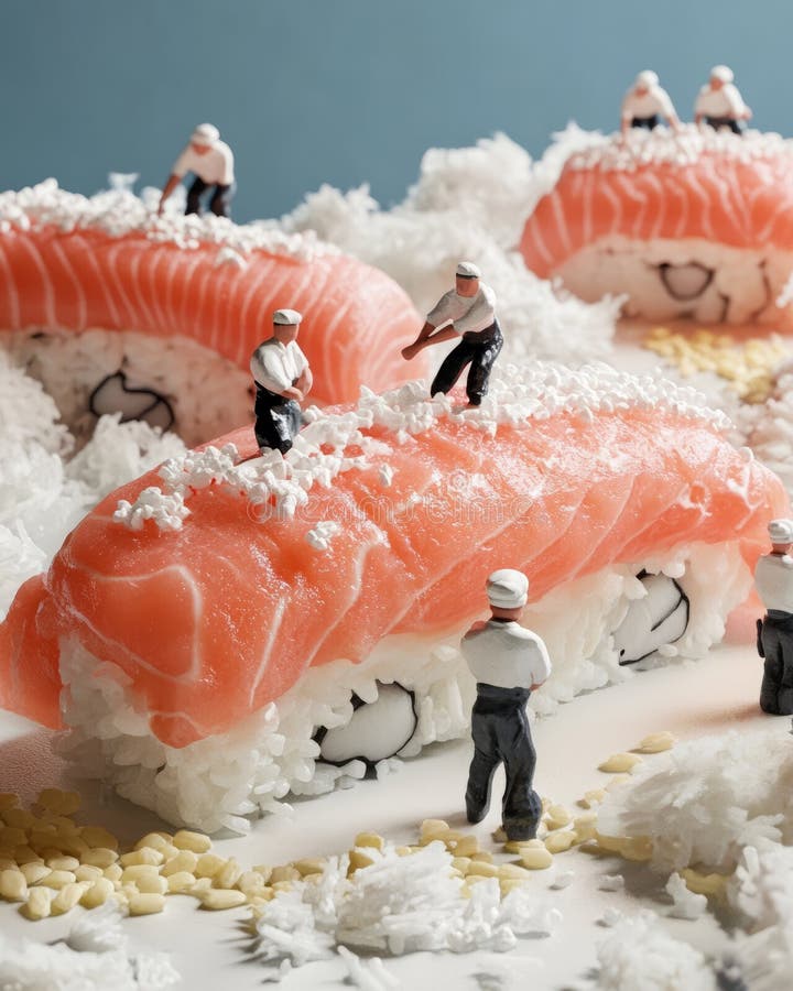 Tiny Chefs Create Sushi Masterpiece in Hyperrealistic Macro Shot Stock ...