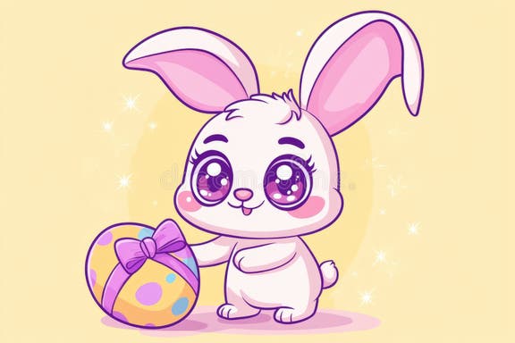A Tiny, Chibi-style Easter Bunny with Oversized Ears and Sparkling Eyes ...