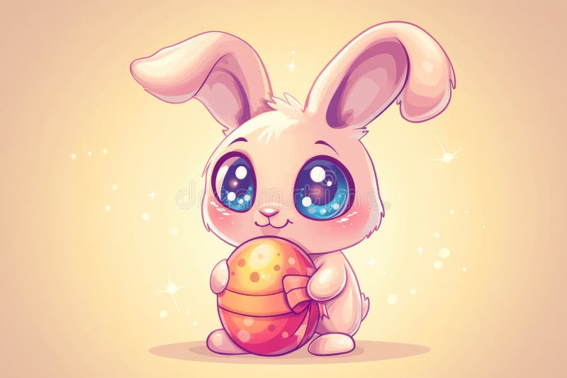 A Tiny, Chibi-style Easter Bunny with Oversized Ears and Sparkling Eyes ...