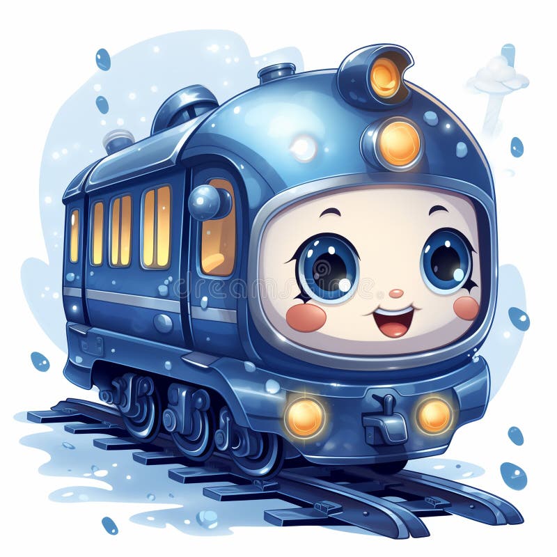 Tiny Chibi Train Moving in Winter Headlights Illuminating the Path ...