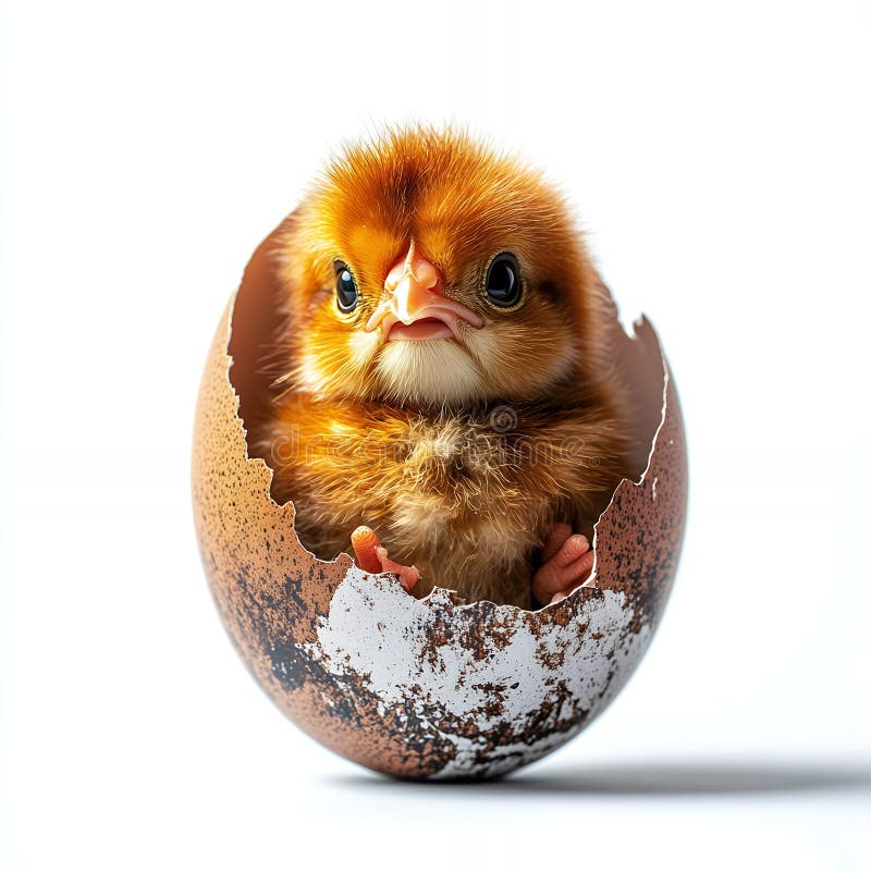 A Tiny Chick Peeks Out of Its Eggshell Stock Photo - Image of brown, fluffy: 348223674