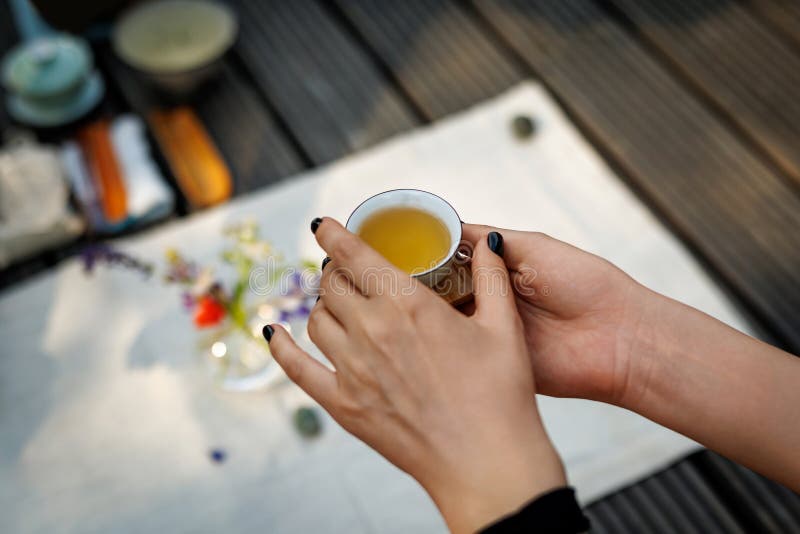 Tiny Chinese Teacup in Woman S Hands during a Tea Ceremony Stock Image ...