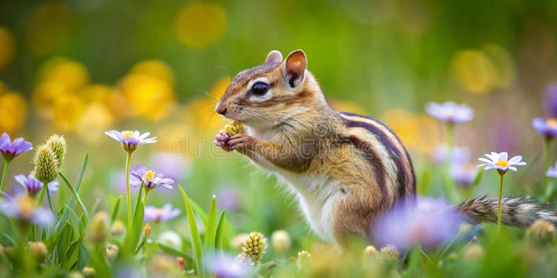 A Tiny Chipmunk Gathering Nuts in a Field of Wildflowers Generative by ...